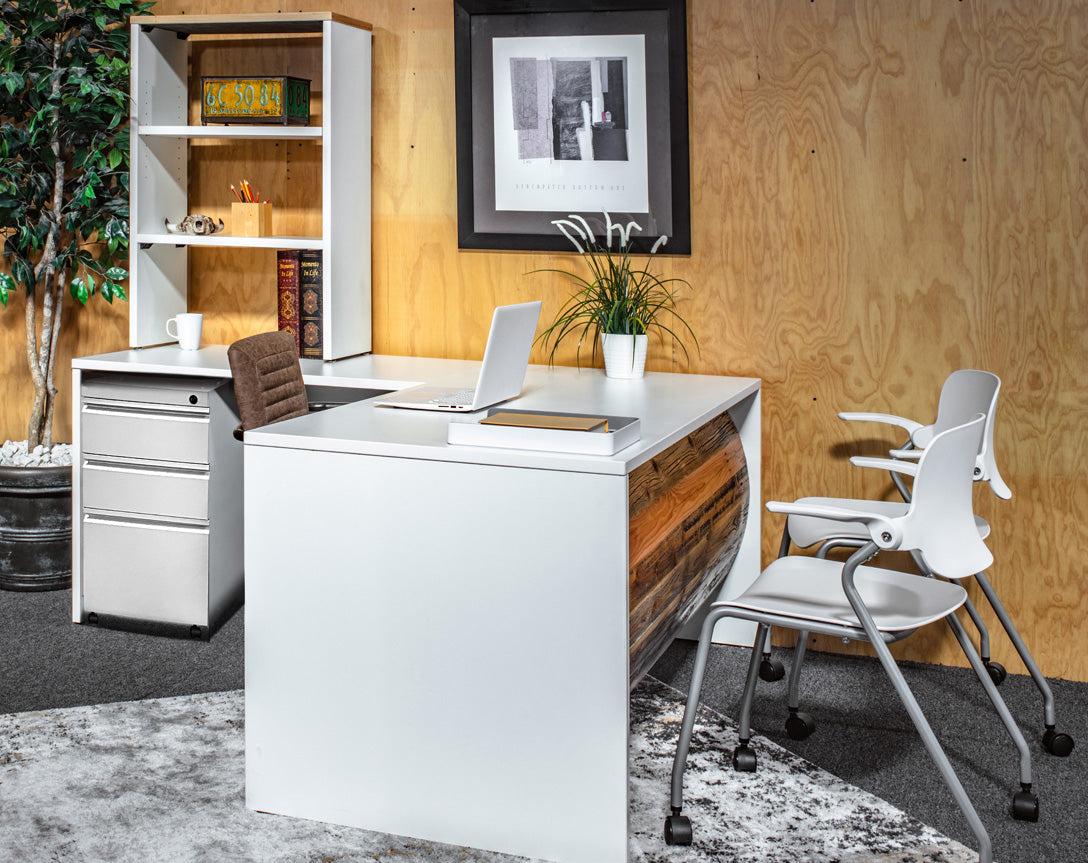 Reclaimed wood barrel front desk with hutch and ped | urban9-5 – Urban 9-5