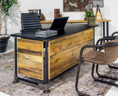 Industrial Pipe Desk with Reclaimed Wood Panels – Urban 9-5